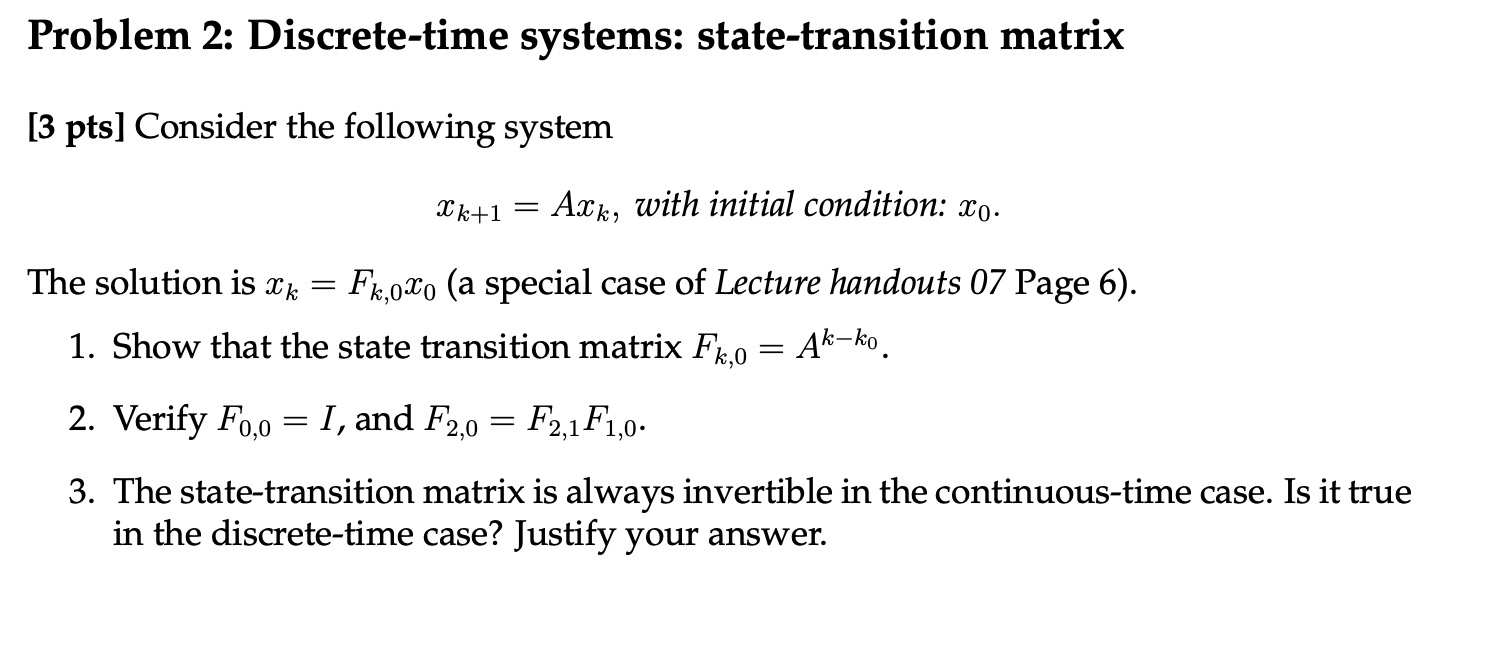 Solved Problem 2 Discrete Time Systems State Transition