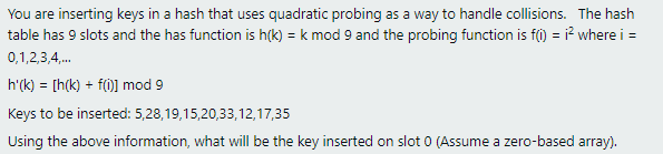 Solved You are inserting keys in a hash that uses quadratic | Chegg.com