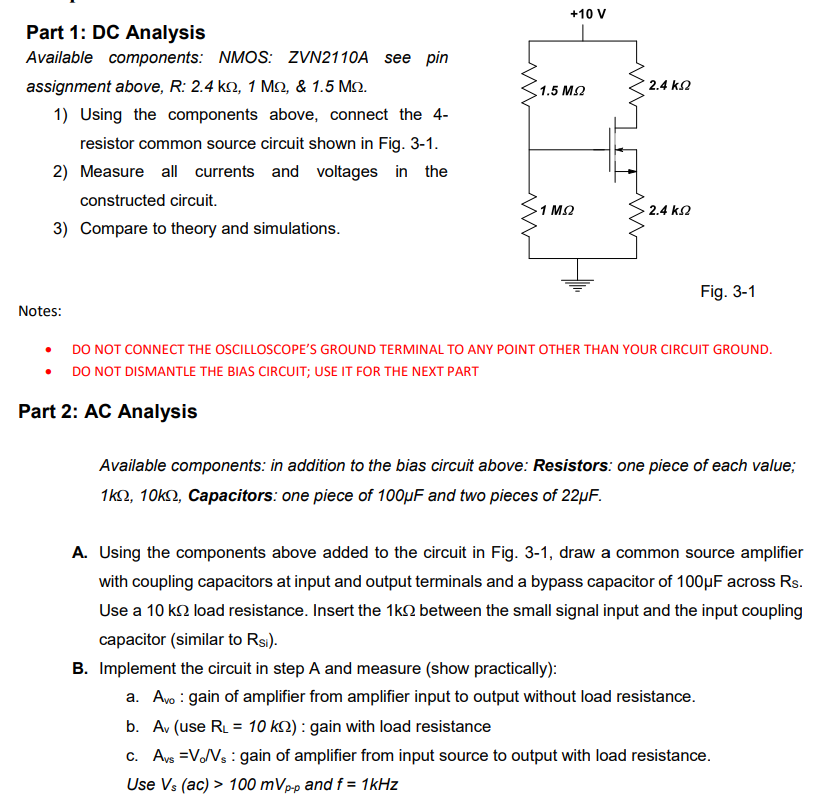 Solved Part 1: DC Analysis Available components: NMOS: | Chegg.com