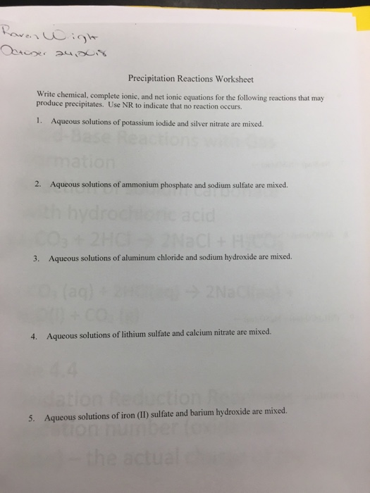 Net Ionic Equations Worksheet 1 Answers - Tessshebaylo