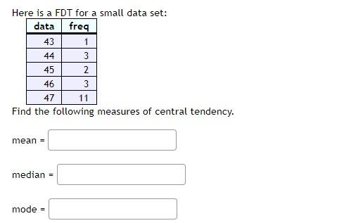 Solved Here is a FDT for a small data set: Find the | Chegg.com