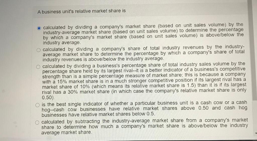 Solved A business unit's relative market share is o | Chegg.com