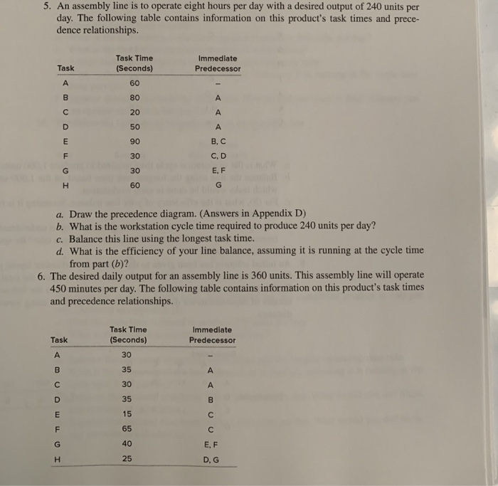 Solved 5. An assembly line is to operate eight hours per day | Chegg.com