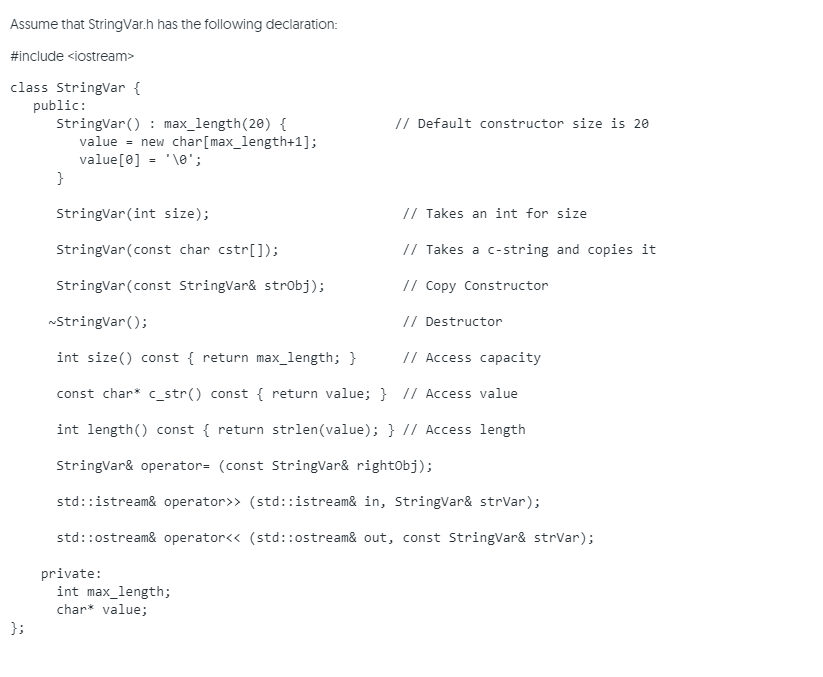 Solved Assume that StringVar.h has the following | Chegg.com