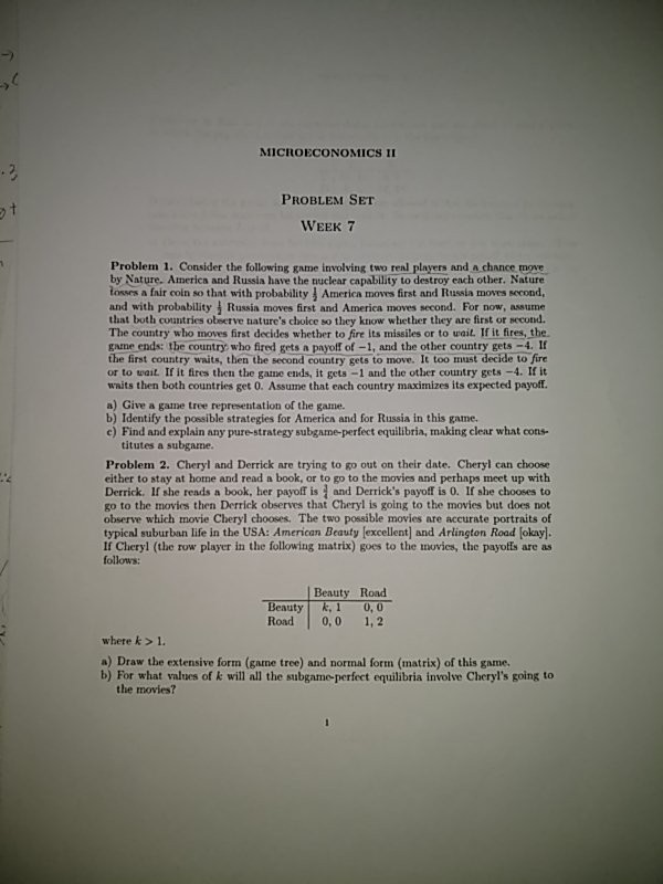 MICROECONOMICS II PROBLEM SET WEEK 7 Problem 1. | Chegg.com