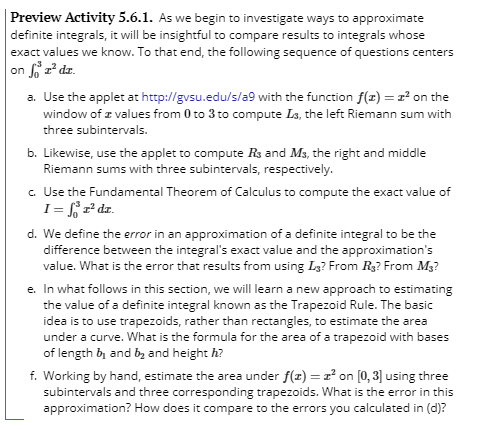 Preview Activity 5.6.1 As we begin to investigate | Chegg.com