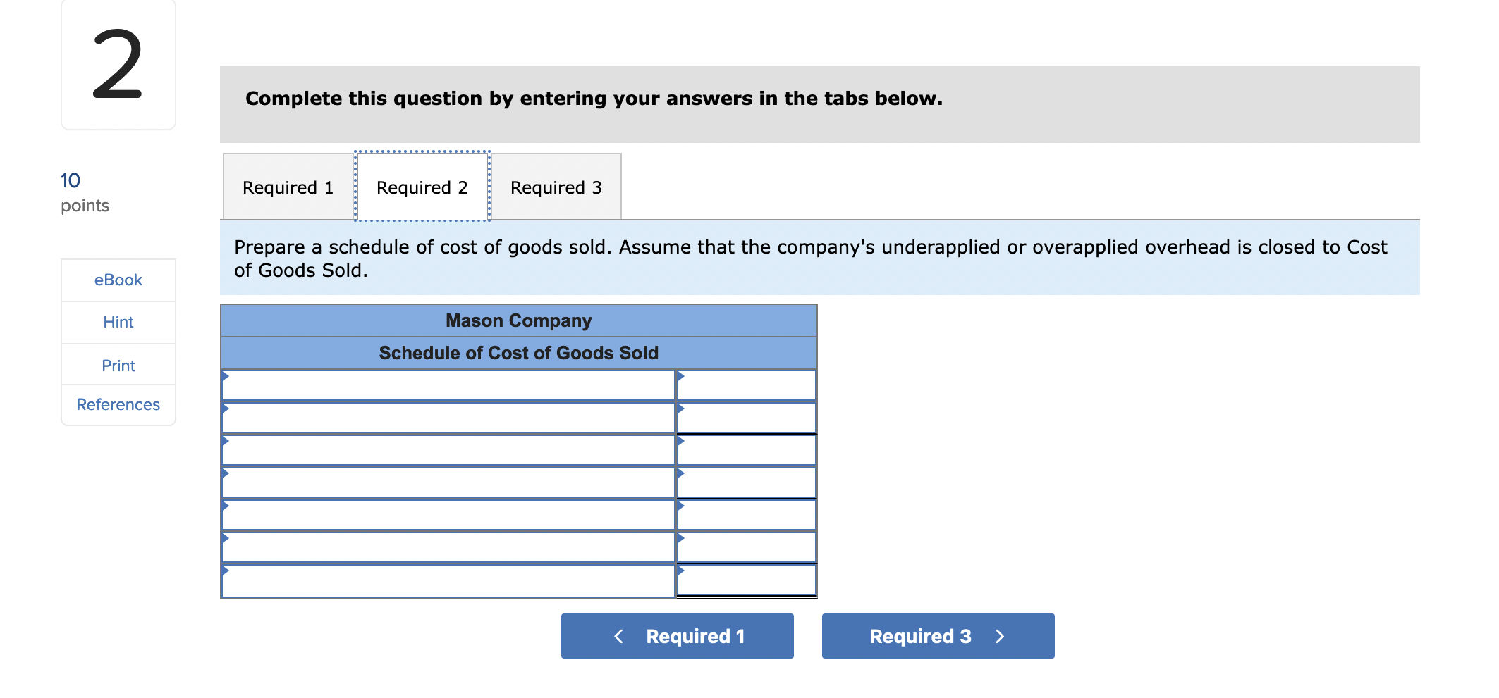 Solved 2 10 points eBook Hint Print References The following | Chegg.com