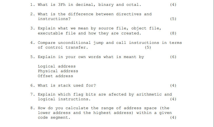 Solved 1. What is 3Fh in decimal, binary and octal. (4) 2. | Chegg.com
