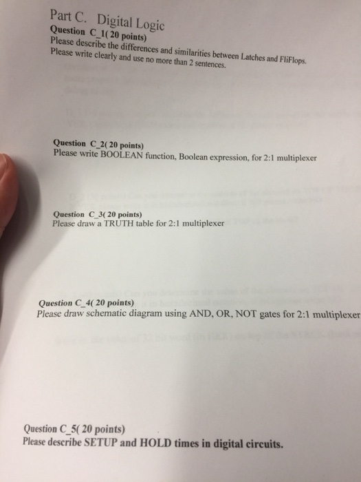 Solved Part C. Digital Logic Question C 1(20 points) Please | Chegg.com