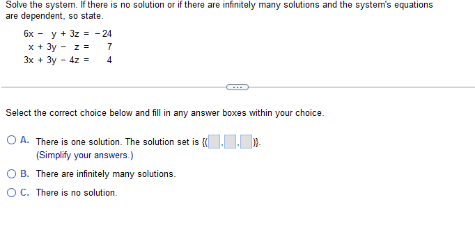 Solved Solve the system. If there is no solution or if there | Chegg.com