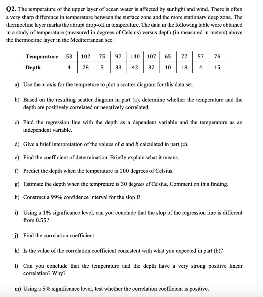 Solved Q2. The temperature of the upper layer of ocean water | Chegg.com