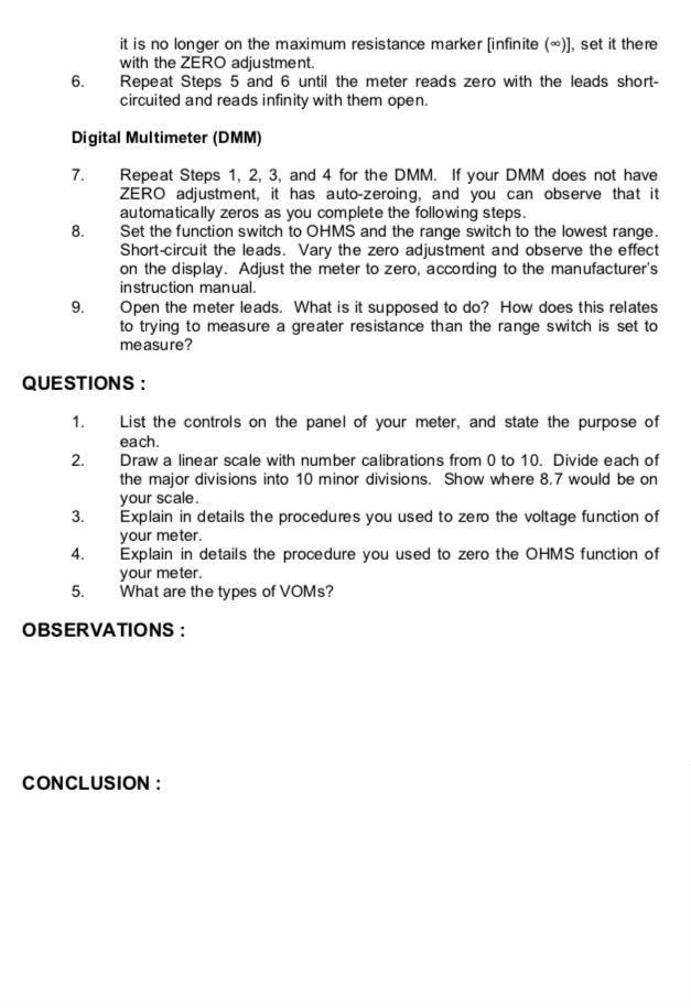 Solved Experiment Number Two ELECTRONIC VOM FAMILIARIZATION | Chegg.com