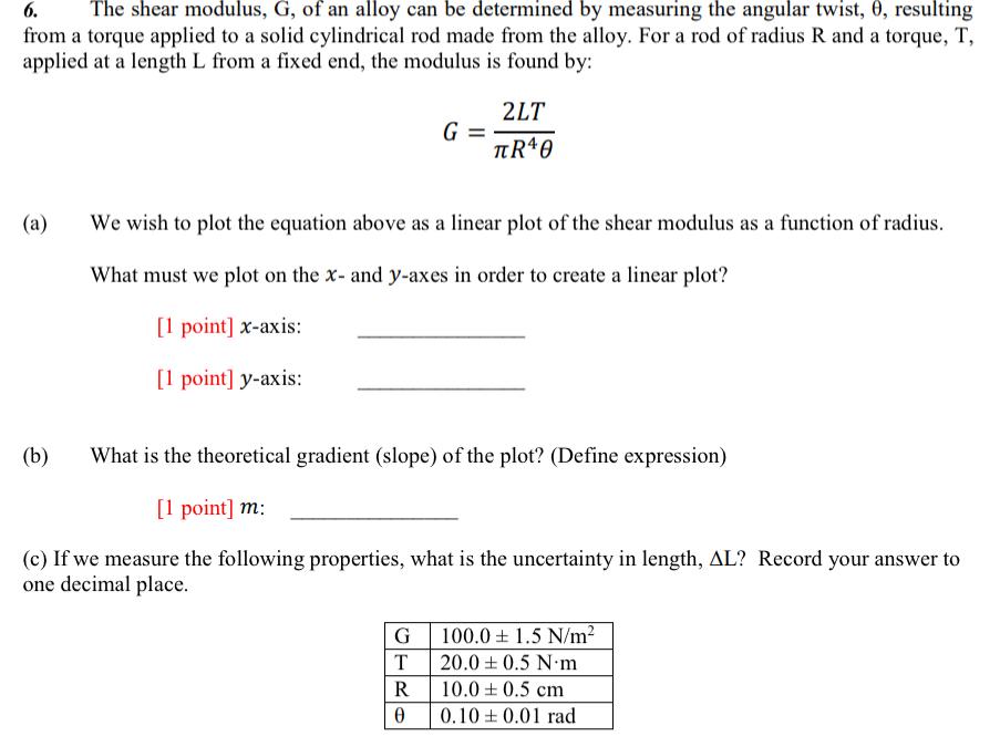 Solved 6. The shear modulus, G, of an alloy can be | Chegg.com