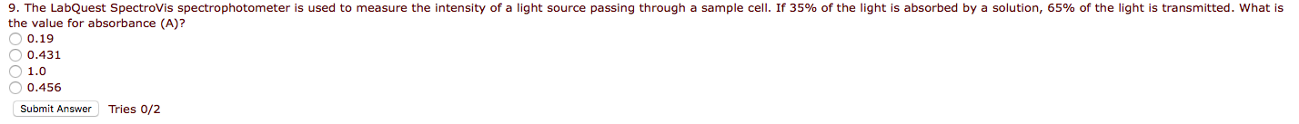 Solved 9. The LabQuest SpectroVis spectrophotometer is used | Chegg.com