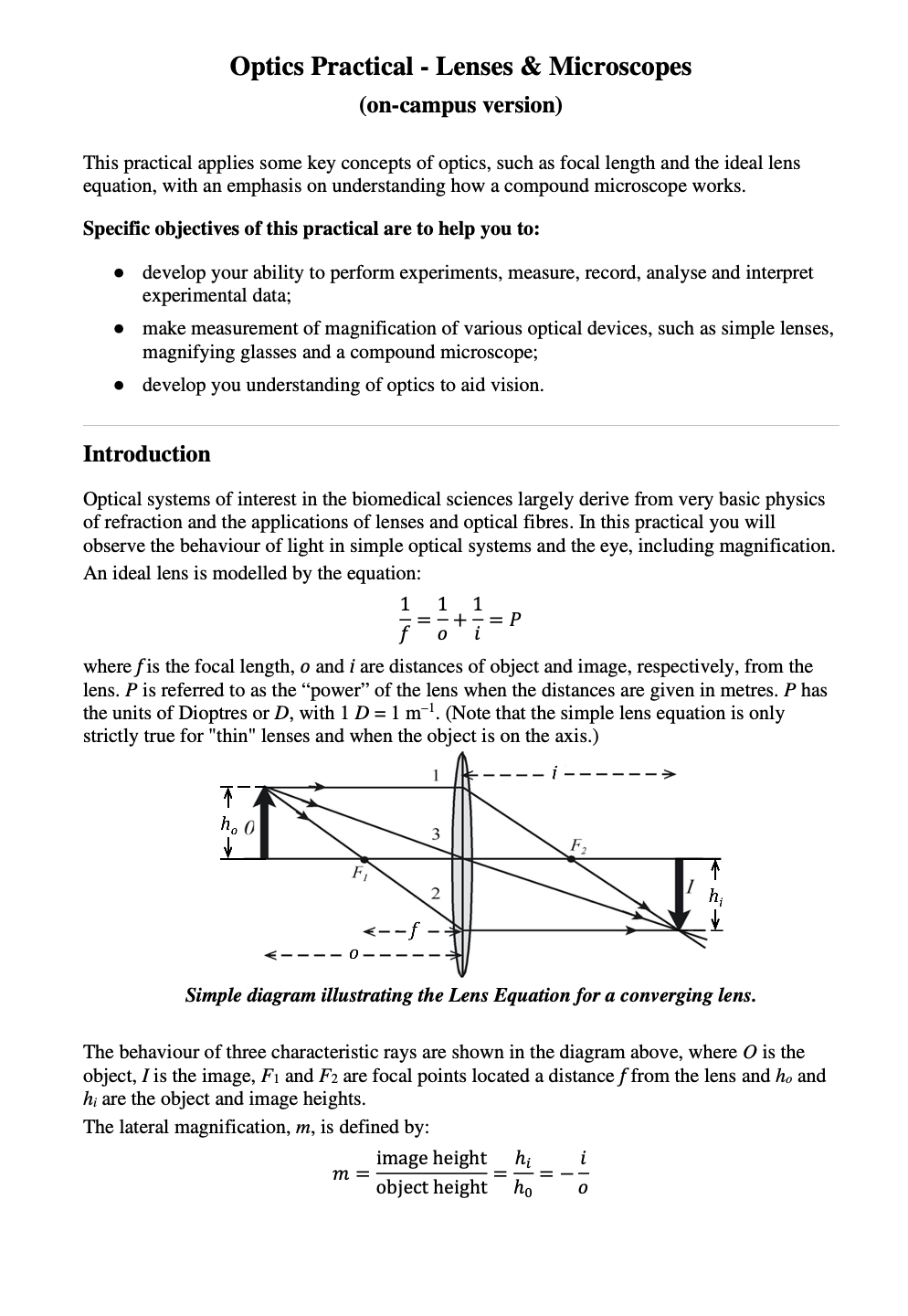 Optics Practical - Lenses & Microscopes (on-campus | Chegg.com