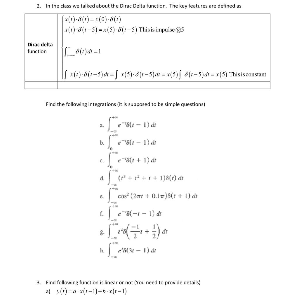 Solved 2. In the class we talked about the Dirac Delta | Chegg.com