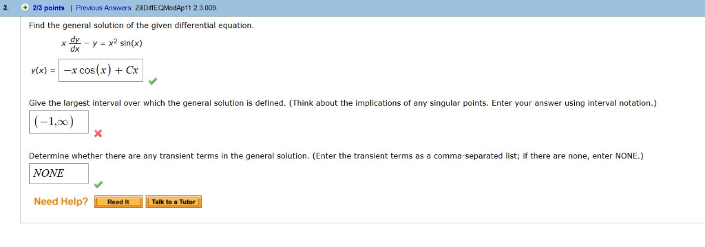 2/3 points | Previous Answers ZillDiffEQModAp11 | Chegg.com