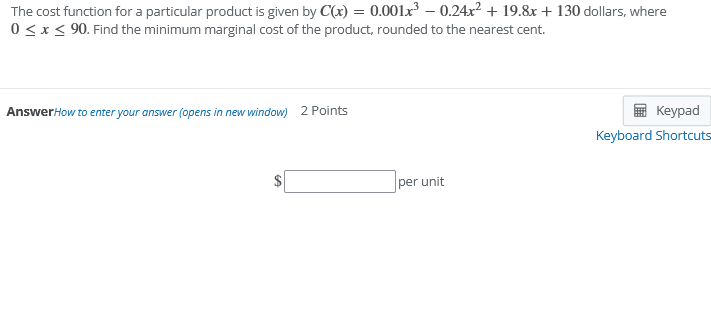 Solved The cost function for a particular product is given | Chegg.com