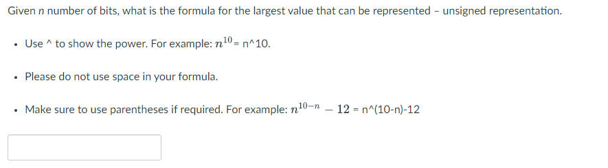 Solved Given n number of bits, what is the formula for the | Chegg.com