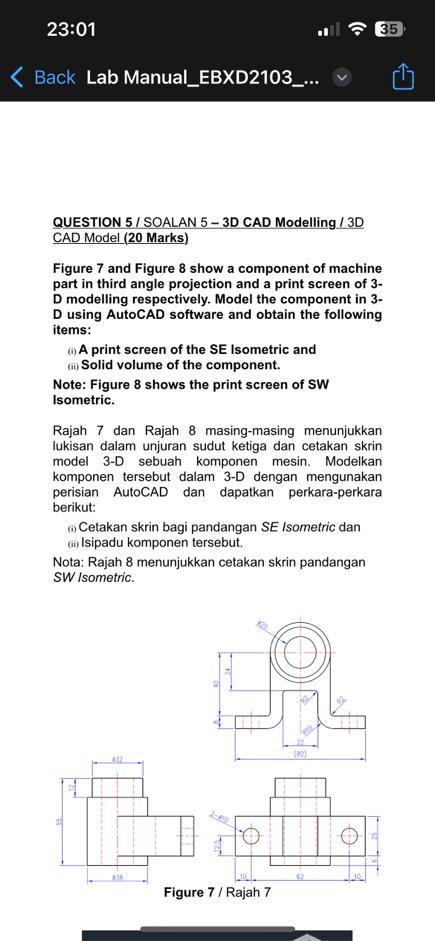 Solved QUESTION 5 / SOALAN 5 - 3D CAD Modelling / 3D CAD | Chegg.com