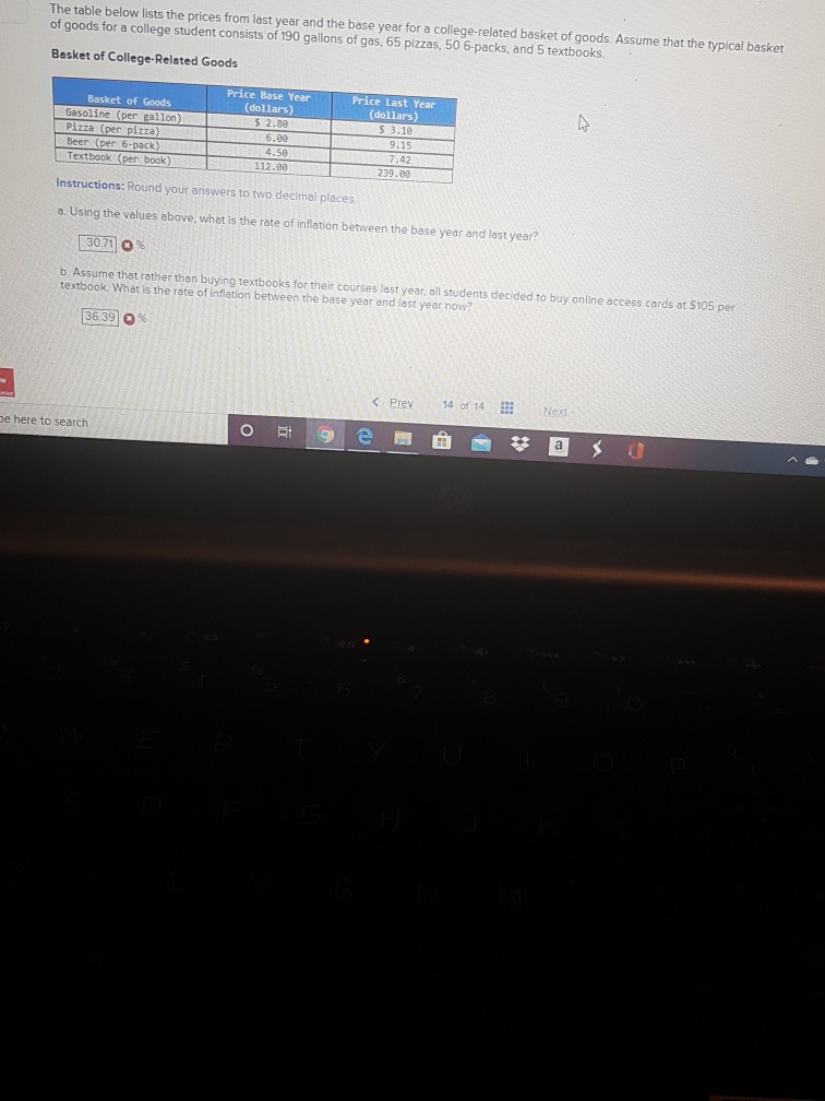 Solved The table below lists the prices from last year and | Chegg.com