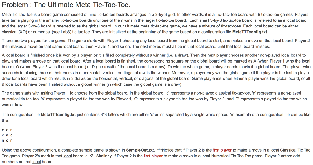 Problem : The Ultimate Meta Tic-Tac-Toe. Meta Tic Tac | Chegg.com