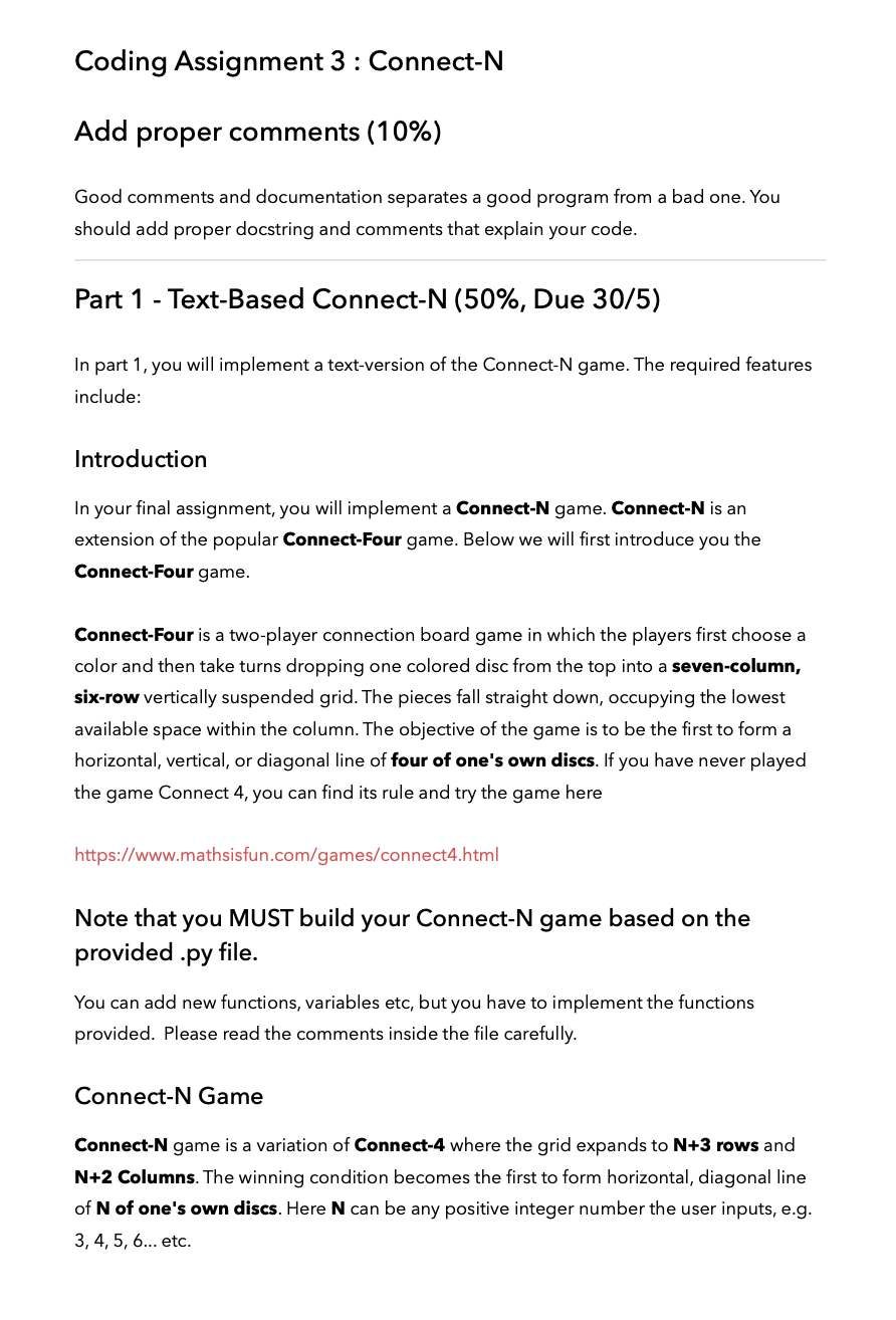 Solved Coding Assignment 3 : Connect-N Add proper comments | Chegg.com
