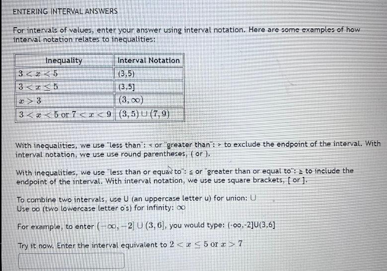 Solved For intervals of values, enter your answer using | Chegg.com
