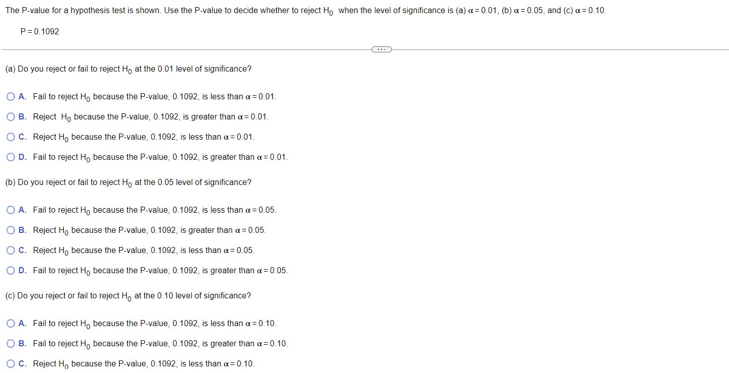 Solved The P-value for a hypothesis test is shown. Use the | Chegg.com