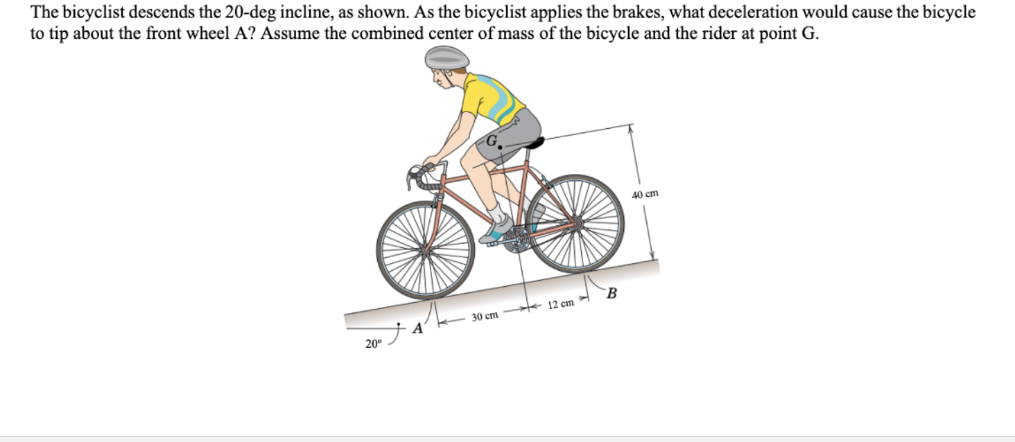 Solved The bicyclist descends the 20-deg incline, as shown. | Chegg.com