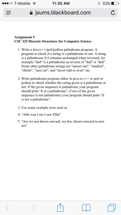 Solved Write A Javacperlpython Palindrome Program A