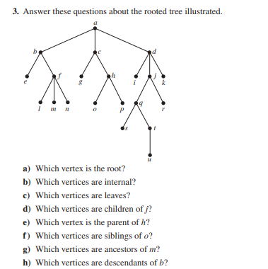 Solved 3. Answer these questions about the rooted tree | Chegg.com