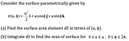 Solved Consider the surface parametrically given by | Chegg.com