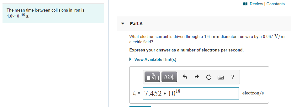 Solved Review Constants The mean time between collisions in | Chegg.com