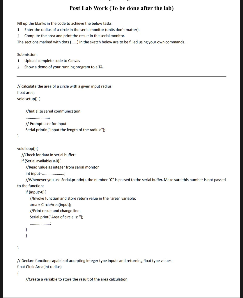 Solved Post Lab Work (To be done after the lab) Fill up the | Chegg.com