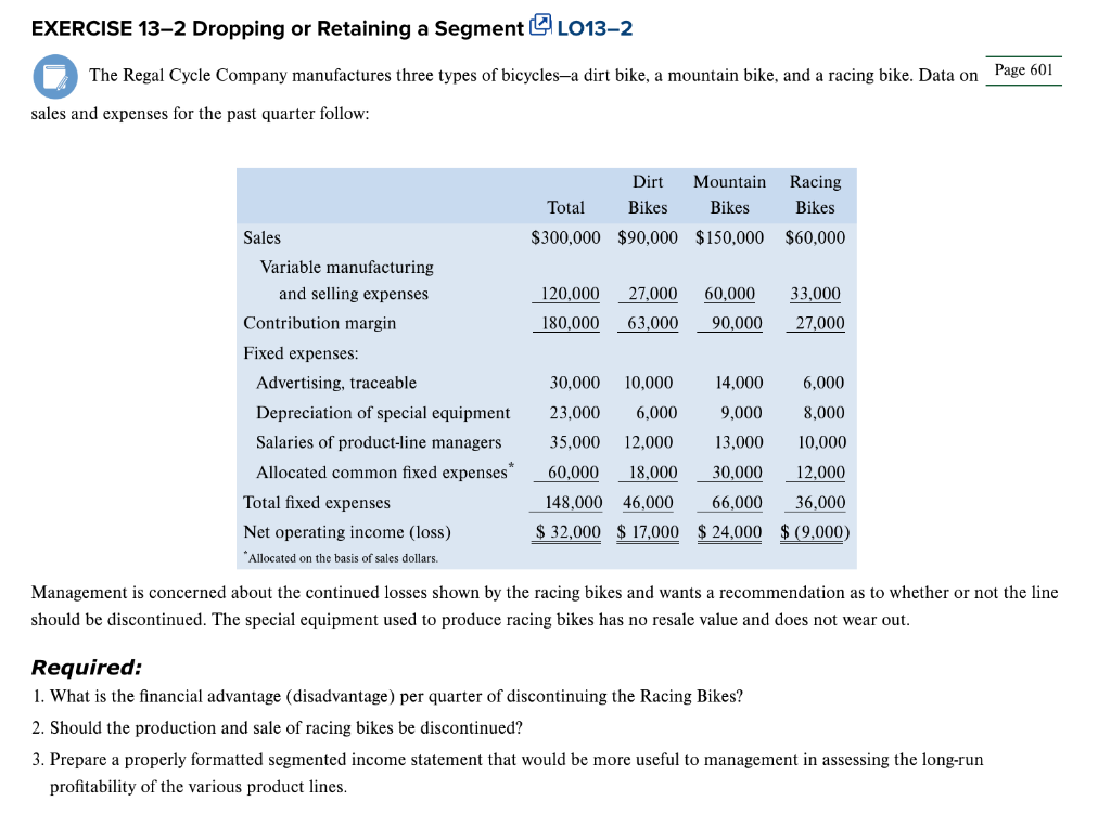 Solved EXERCISE 13-2 Dropping or Retaining a Segment 지 | Chegg.com