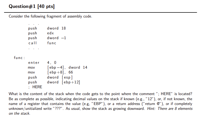 Solved Question#1 [40 pts] Consider the following fragment | Chegg.com
