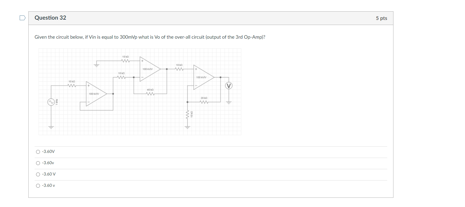 Solved Question 32 5 pts Given the circuit below, if Vin is | Chegg.com Solved Question 32 5 pts Given the circuit below, if Vin is | Chegg.com