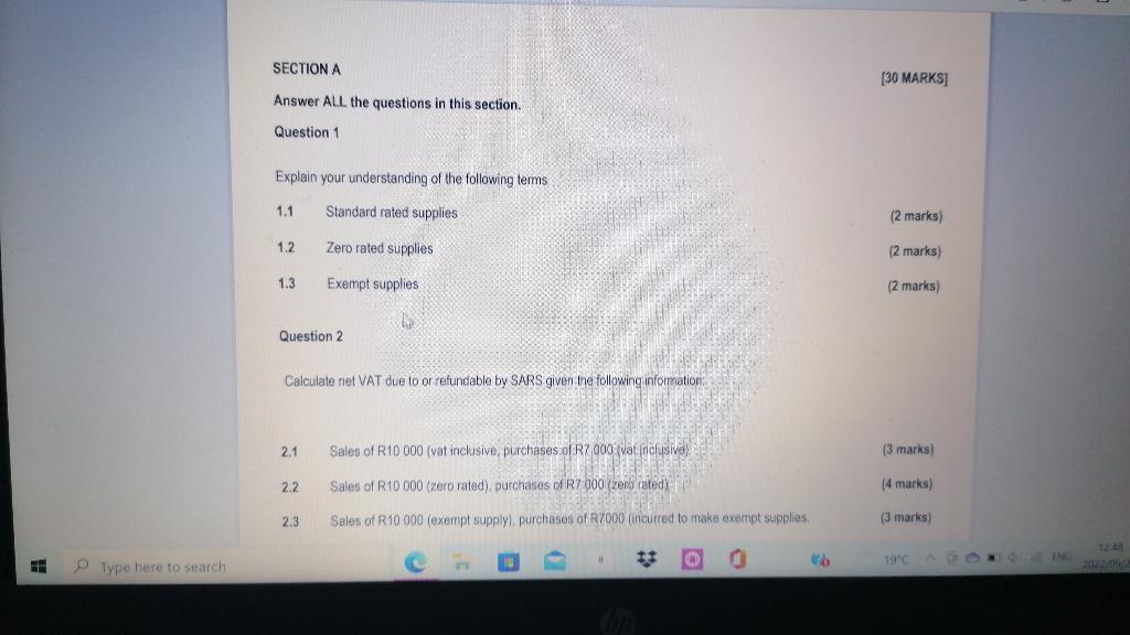 SECTION A [30 MARKS] Answer ALL the questions in this | Chegg.com