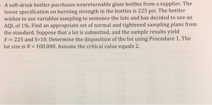Solved A Soft Drink Bottler Purchases Nonreturnable Glass