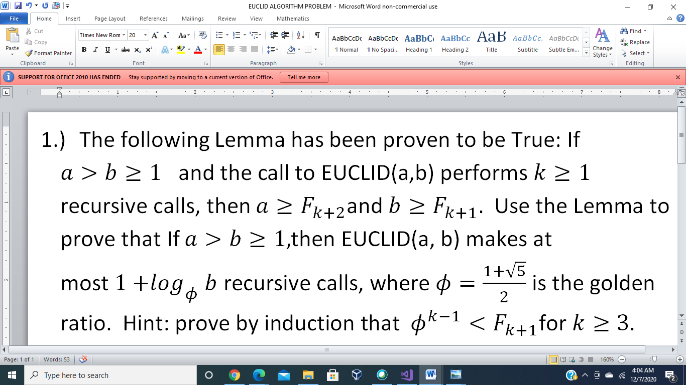 W9 - U19 = EUCLID ALGORITHM PROBLEM - Microsoft Word | Chegg.com