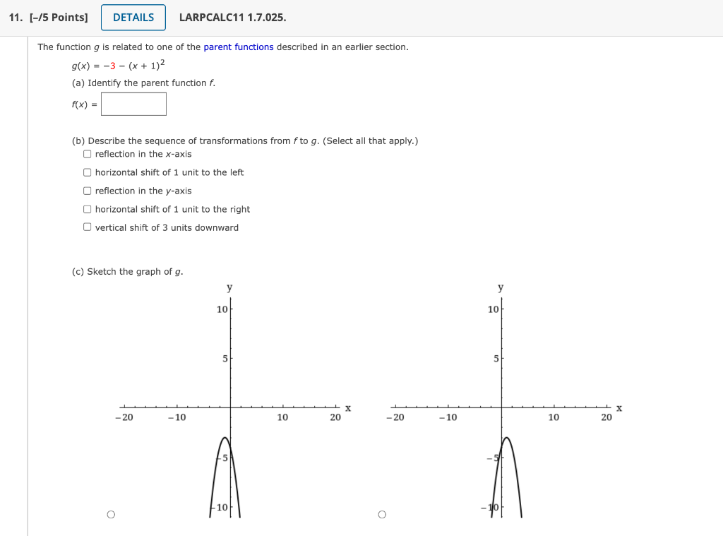 Solved 11. [-/5 Points] DETAILS LARPCALC11 1.7.025. The | Chegg.com