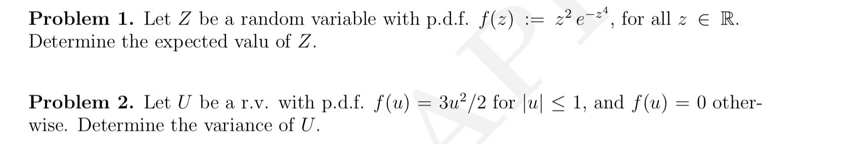 Solved Problem 1. Let Z be a random variable with p.d.f. | Chegg.com