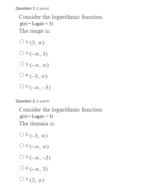 Solved Question 1 1 Point Consider The Logarithmic 9170