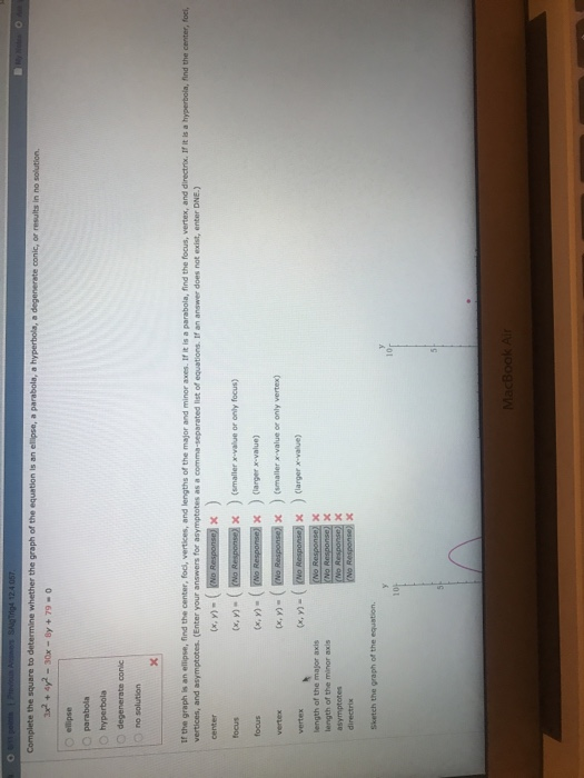 Solved parabola O hyperbola degenerate conic no solution If | Chegg.com