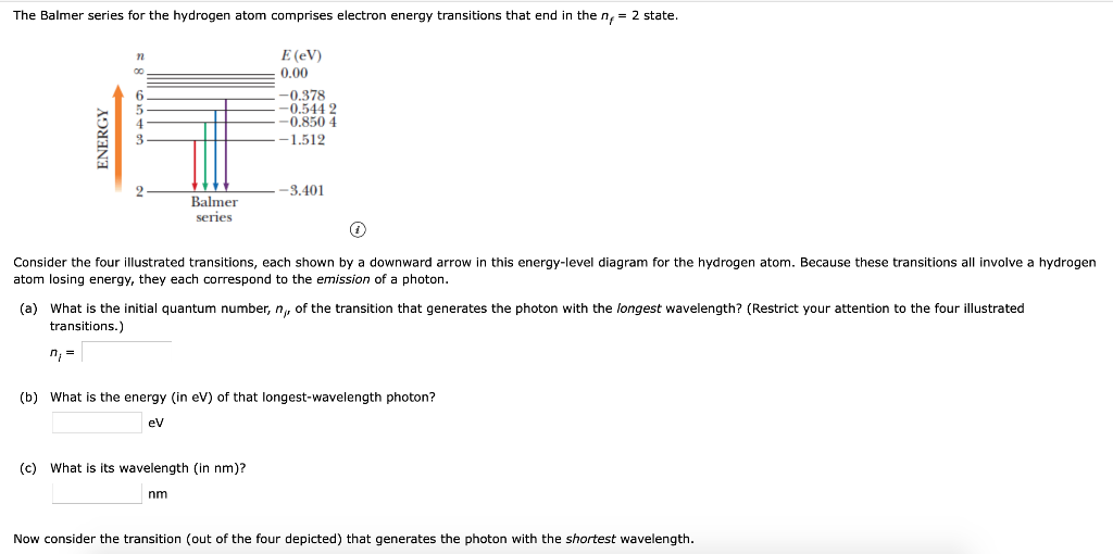 Solved The Balmer Series For The Hydrogen Atom Comprises