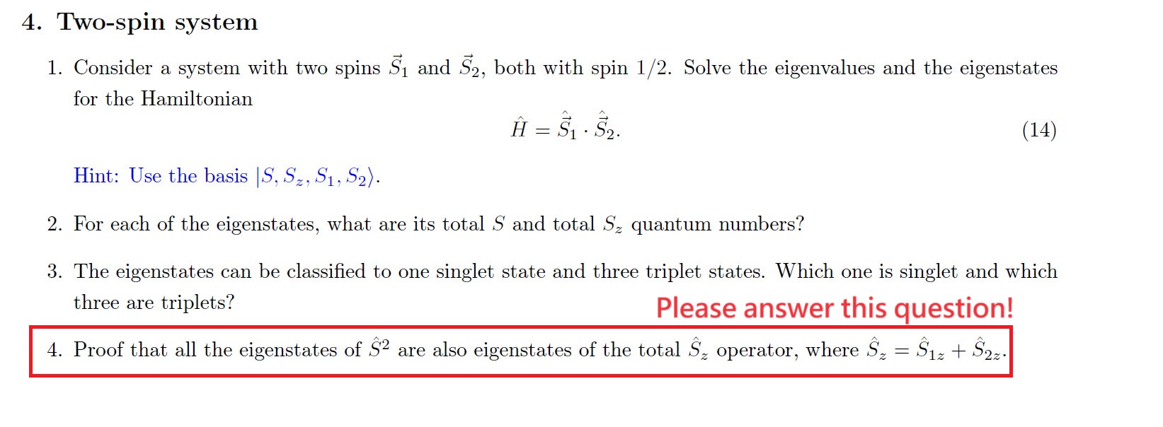 Solved Two-spin systemConsider a system with two spins | Chegg.com