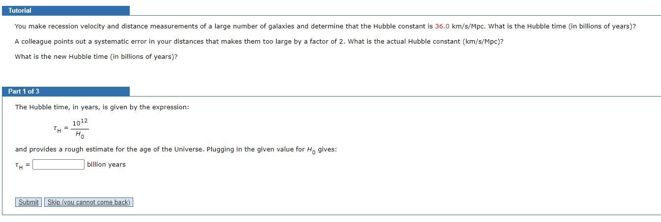 Solved Tutorial You make recession velocity and distance | Chegg.com