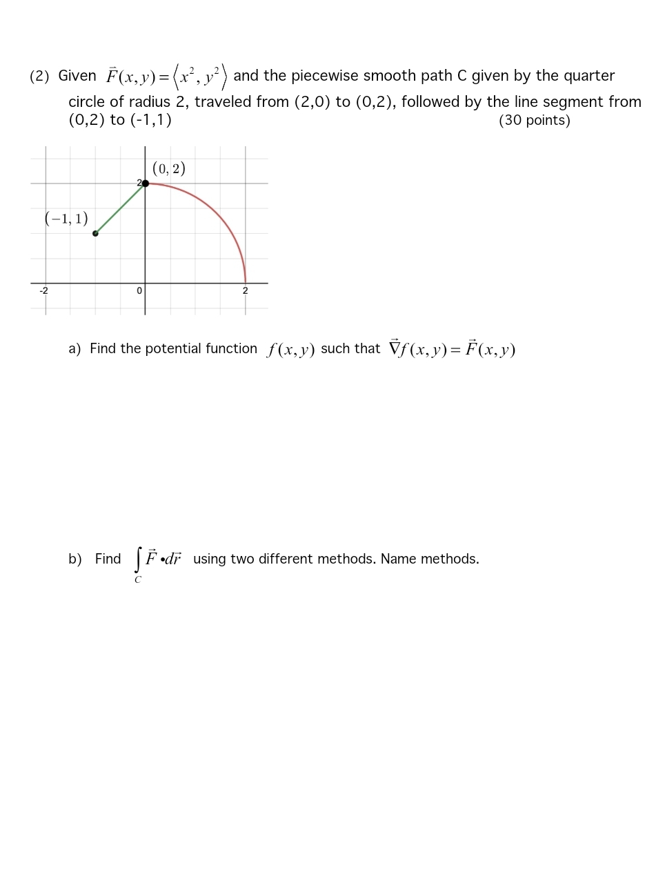 Solved (2) ﻿Given vec(F)(x,y)=(:x2,y2:) ﻿and the piecewise | Chegg.com