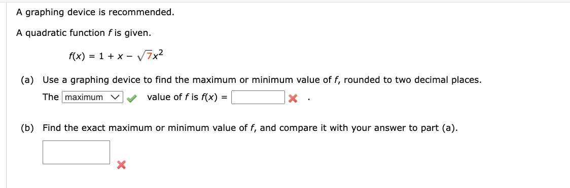 Solved A graphing device is recommended.A quadratic function | Chegg.com